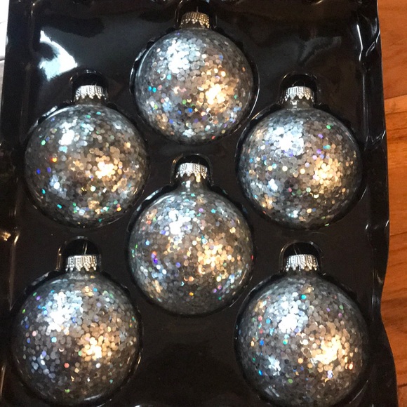 Holiday | Glass Ornaments Christmas Decor Set Of 6 Silver Glitter ...